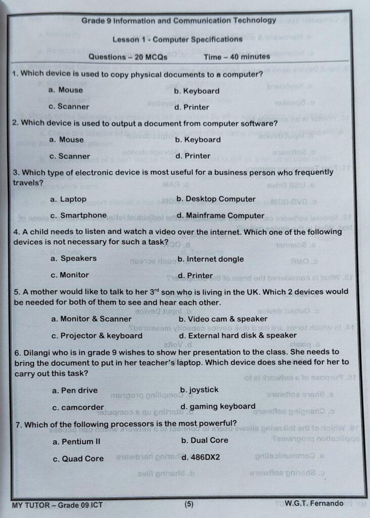 Grade 09 ICT Workbook with Term Test Papers (My Tutor) | English Medium