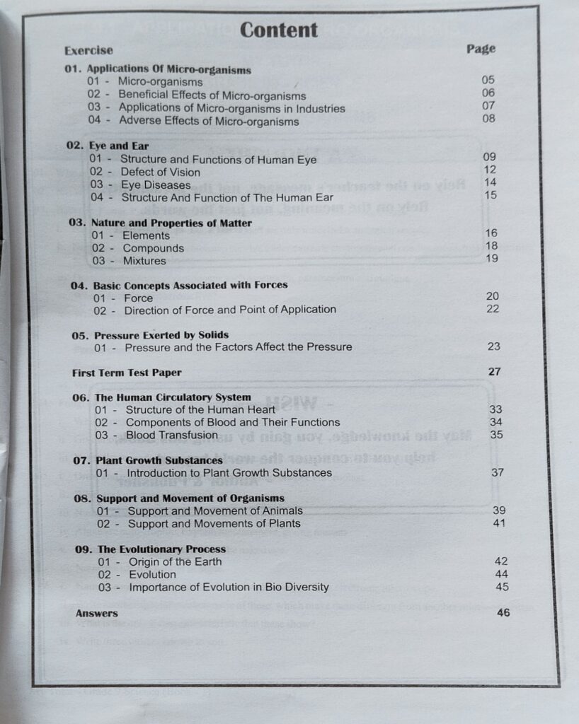 Grade 09 Science Workbook with Term Test Papers (My Tutor) | English Medium