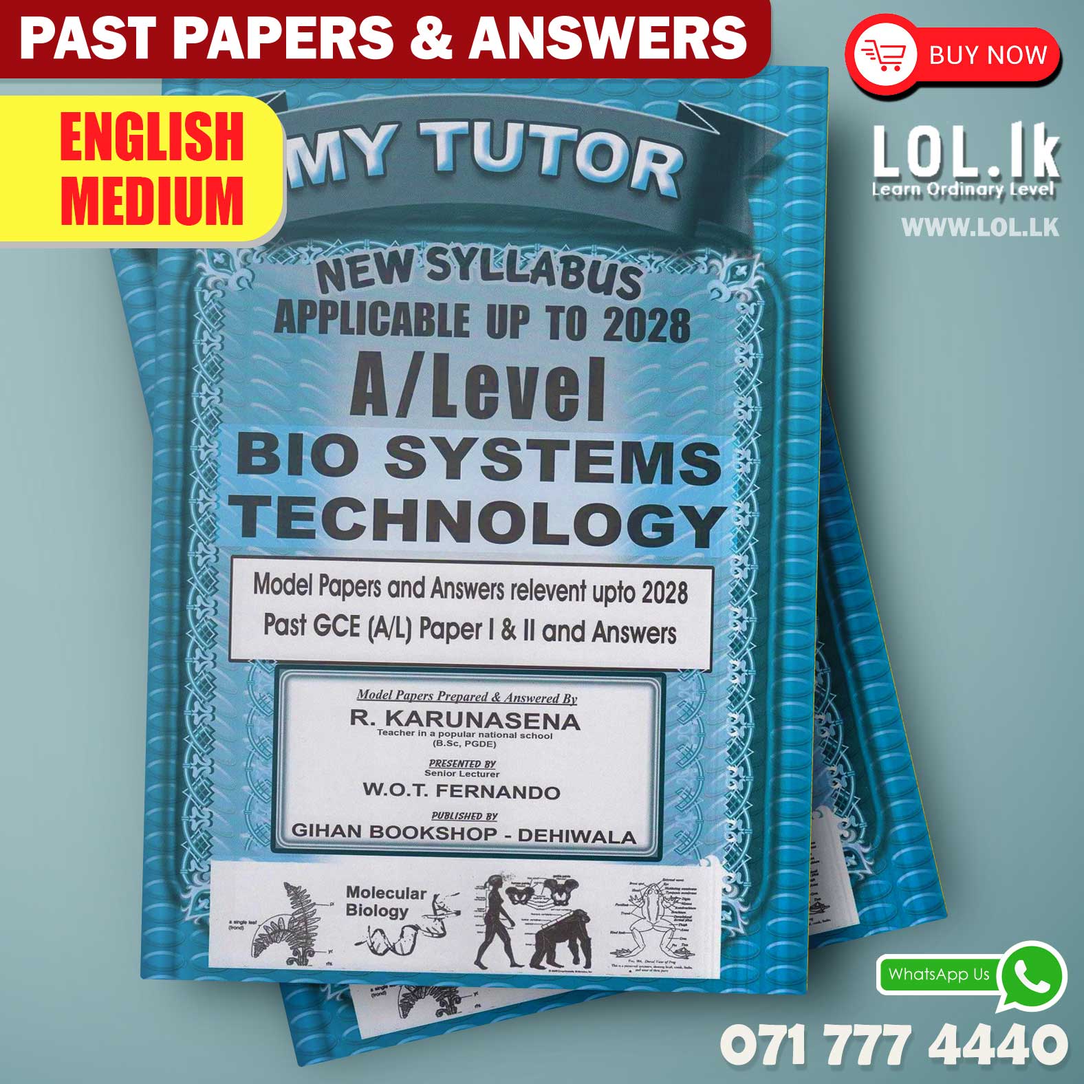 English Medium A/L Bio System Technology Past Paper Book with Answers ...