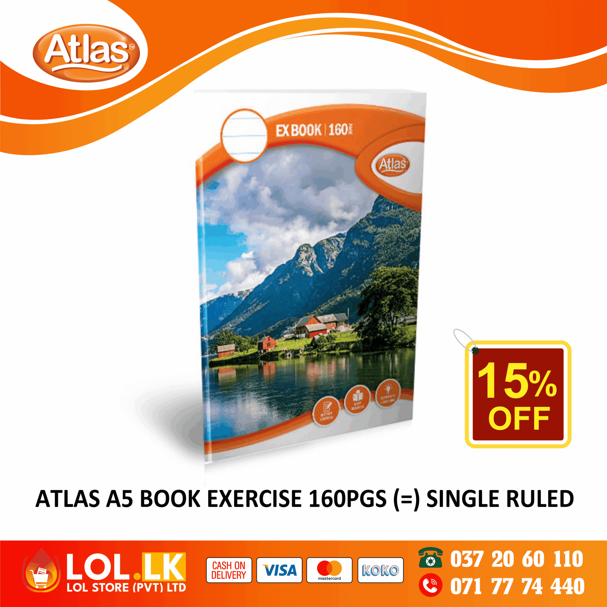 Atlas 120 Pages Single Ruled Exercise Book | 15% OFF + Free Book